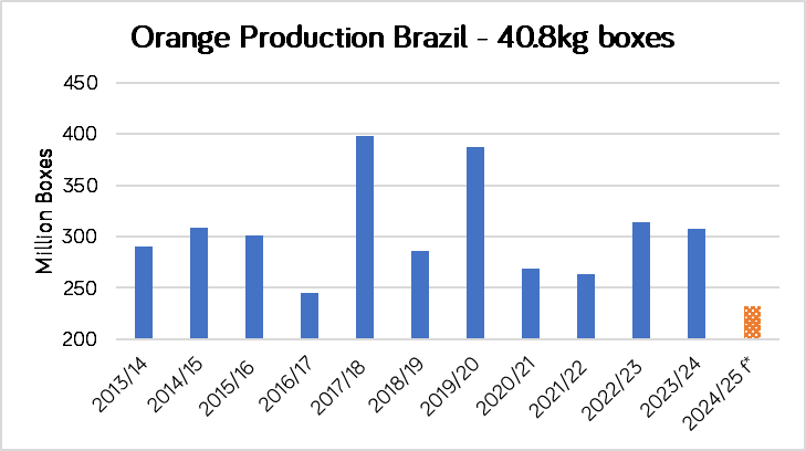 Historically low orange production forecasted in Brazil